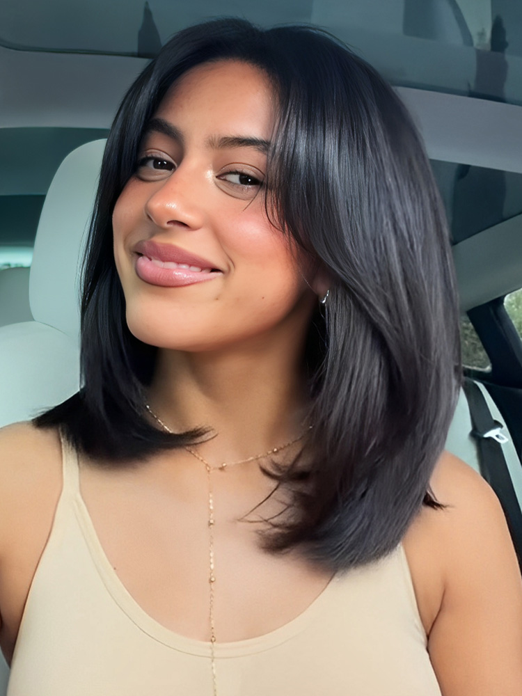 Layered Bob Wig Glueless 7x5 Lace Closure Straight Italian Bob Wig Rea ...